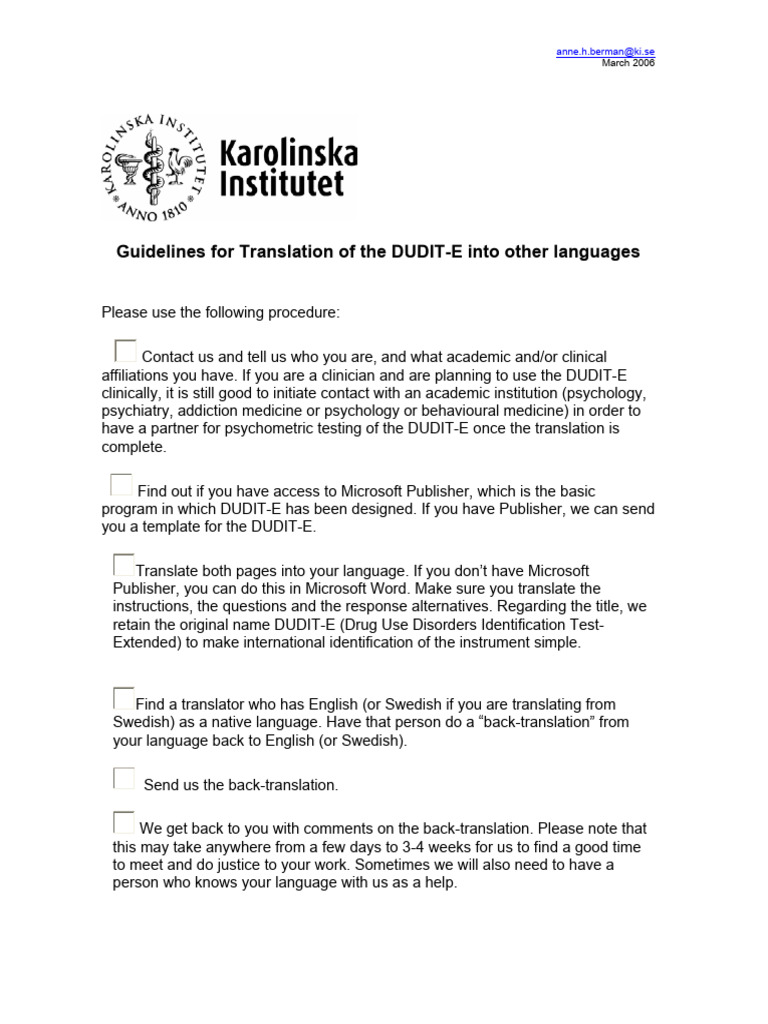 Guidelines For Translation of The DUDIT-E Into Other Langu. | PDF | Psychology