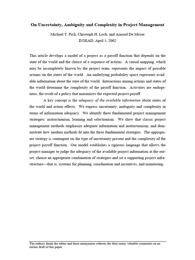 Project Management: Navigating Uncertainty | PDF | Project Management ...