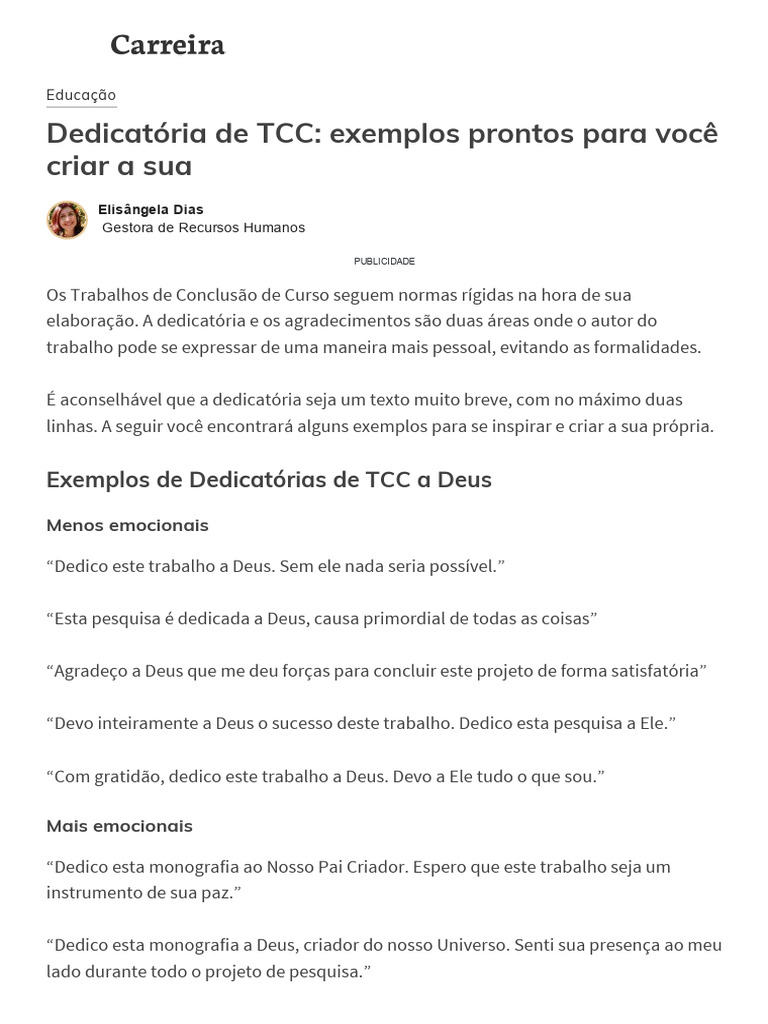 Dedicatória de TCC - Exemplos Prontos para Você Criar A Sua de Forma ...