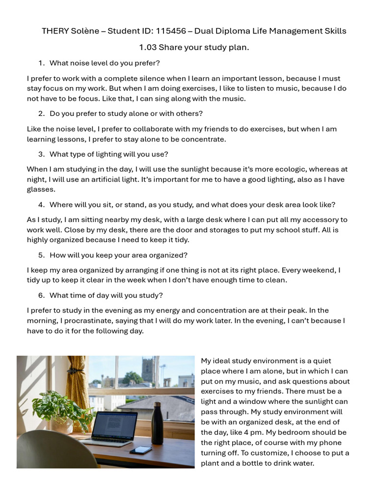 Ideal Study Environment Plan | PDF