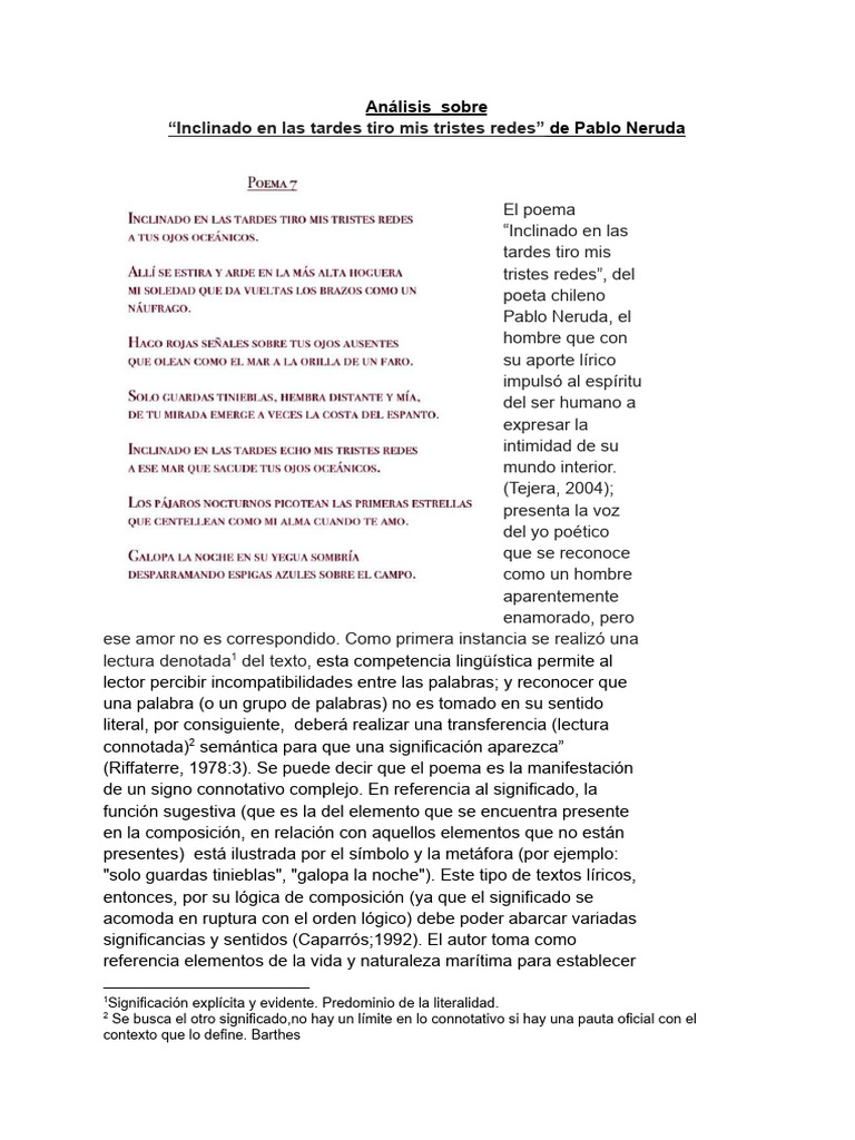 Análisis del poema de Neruda sobre amor y soledad | PDF | Poesía | Metáfora