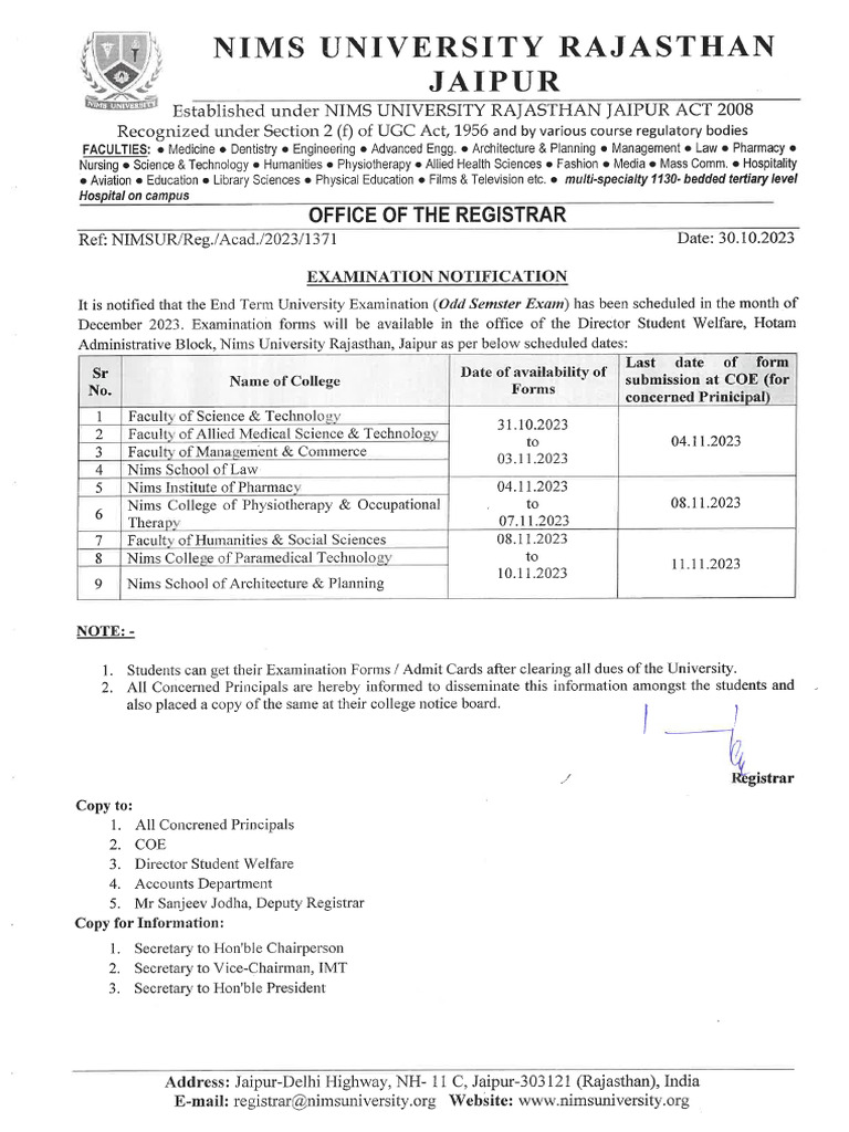 Examination Notification - 1371 | PDF