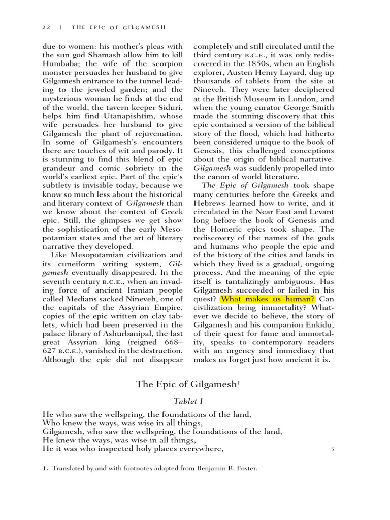 From The Epic of Gilgamesh tablets 1 and 2 | PDF | Epic Of Gilgamesh ...
