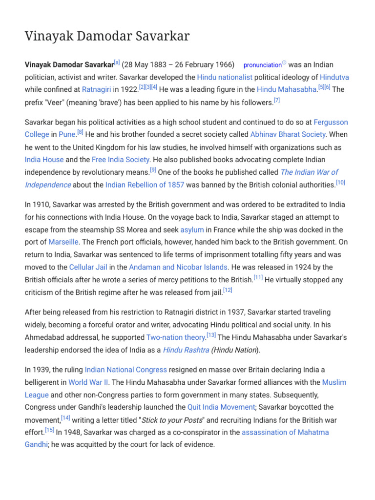 Vinayak Damodar Savarkar | PDF