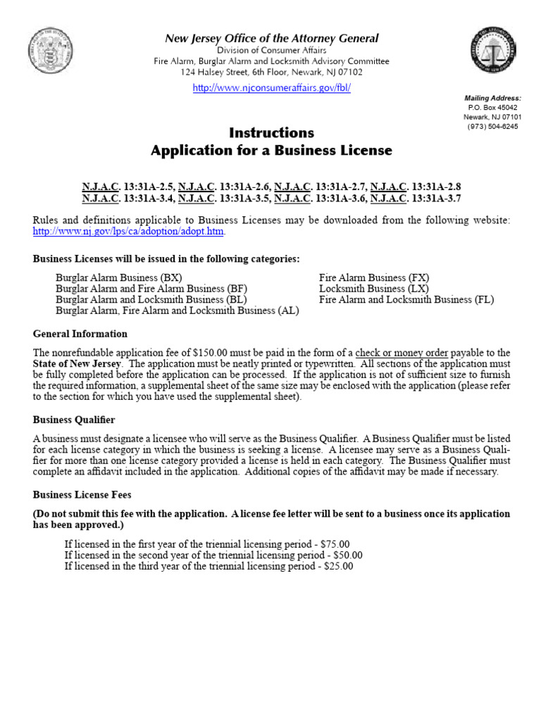Newark NJ Business License Application | PDF