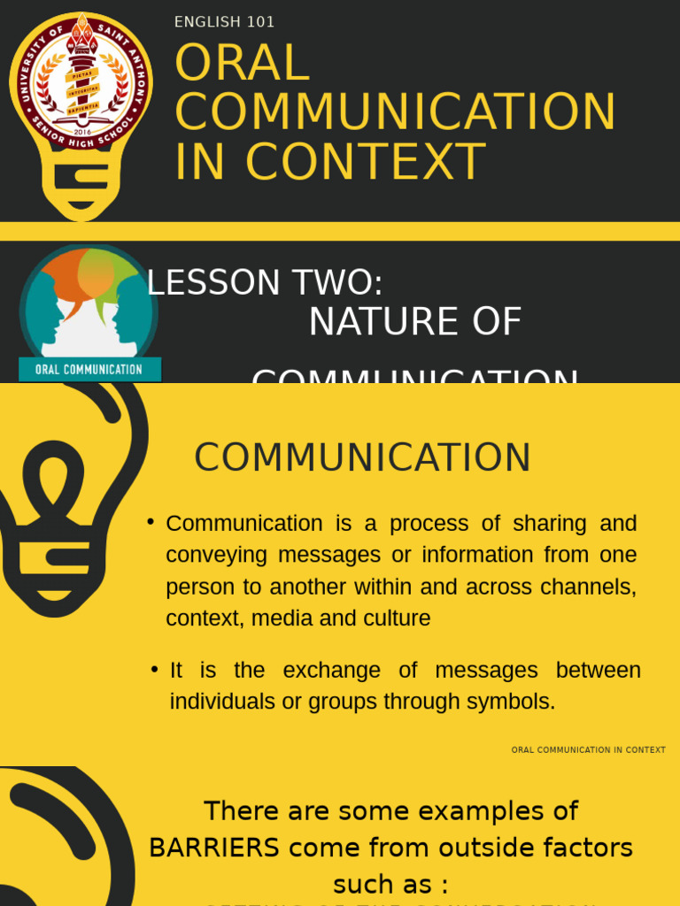 Lesson 2 Oral Communication in Context | PDF | Communication | Human ...