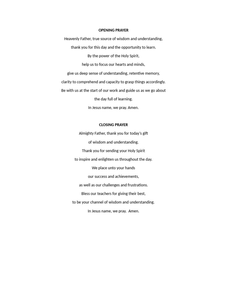 Opening Prayer and Closing Prayer | PDF