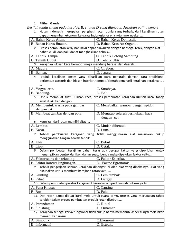 Soal Pas Prakarya Kls 9 Smster 1 2022 Hendri | PDF
