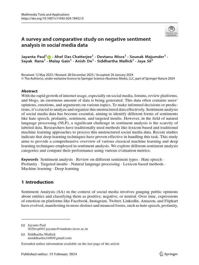 Negative Sentiment Analysis Survey | PDF | Deep Learning | Machine Learning