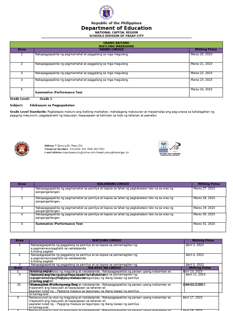 Grade One 3RD Quarter Week 1 5 Dbow Esp | PDF
