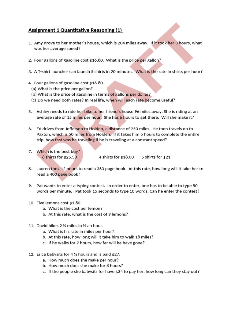 Quantitative Reasoning Problems | PDF
