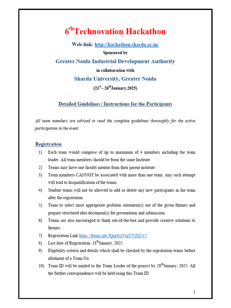 6th Technovation Hackathon Guidelines Dated 14.01.2025 | PDF