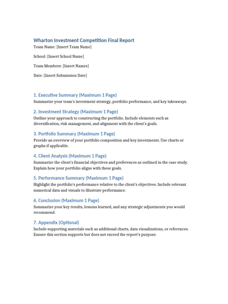 Wharton Investment Competition Template | PDF
