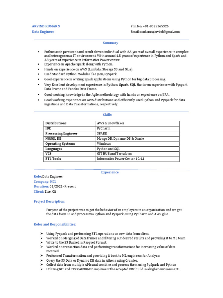 Data Engineer Expertise Overview | PDF | Apache Spark | Databases