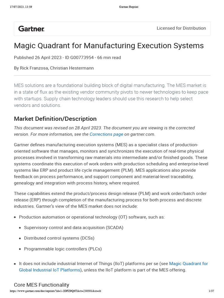 2023 Gartner MES Magic Quadrant Insights | PDF | Cloud Computing ...