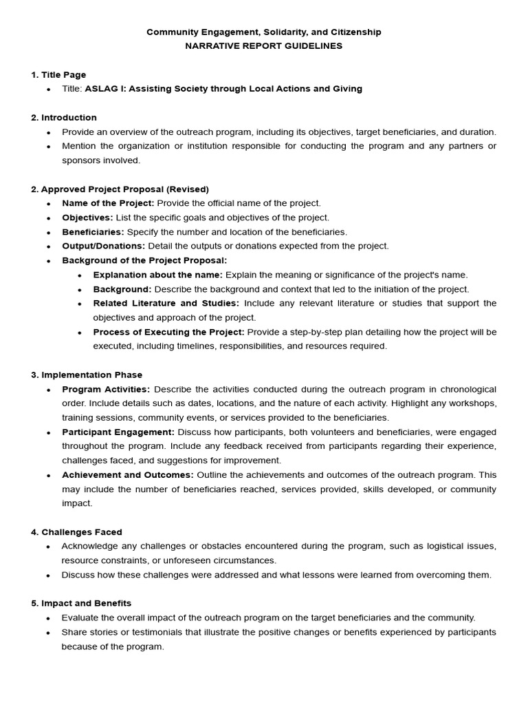 NARRATIVE REPORT GUIDELINES (ASLAG I) | PDF