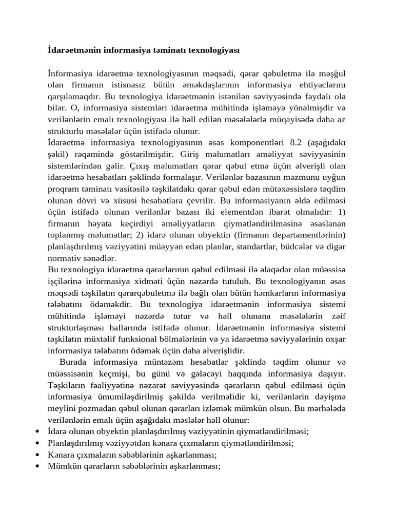 İdarəetmənin informasiya təminatı texnologiyası | PDF