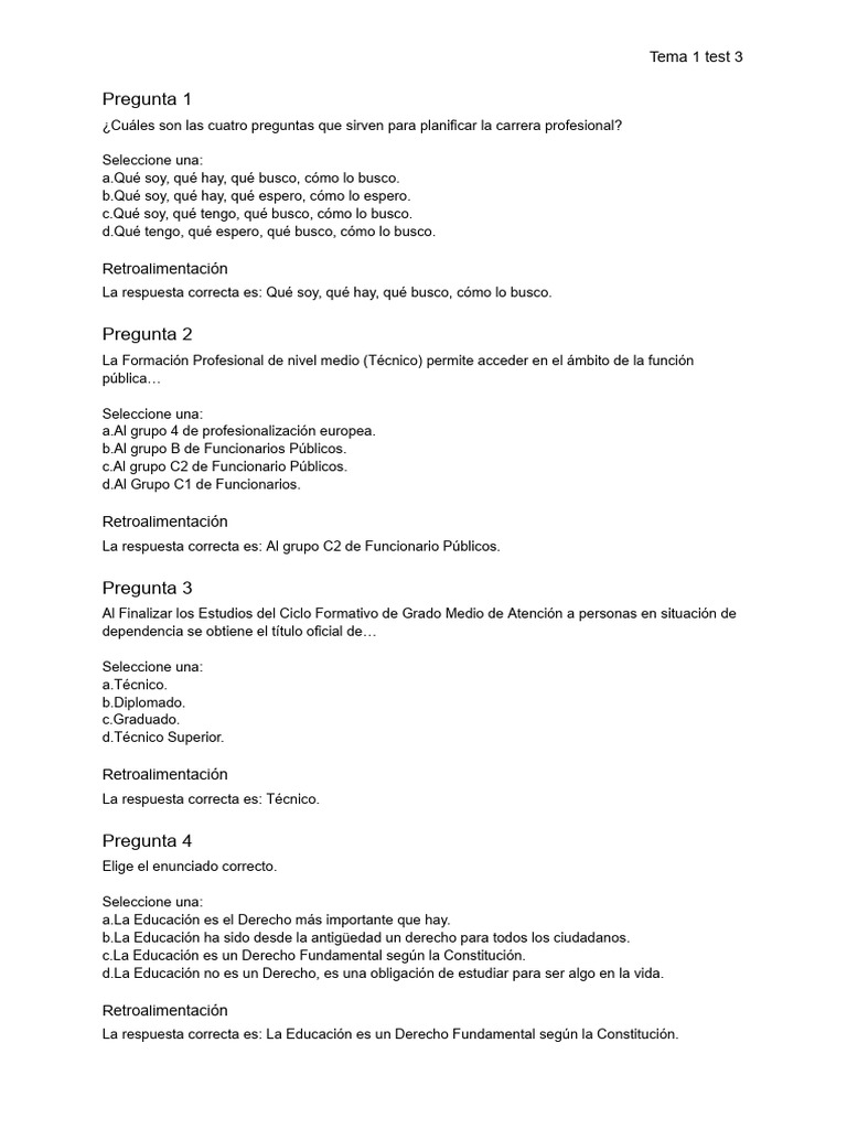 Tema 1 Test 3 | PDF | Educación Secundaria | Desarrollo profesional