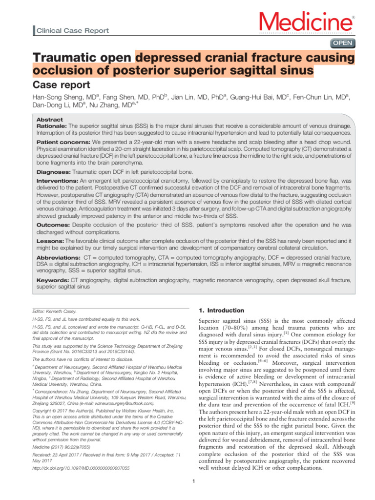 C Traumatic Open Depressed Fracture Sinus Occlusion | PDF | Vein ...