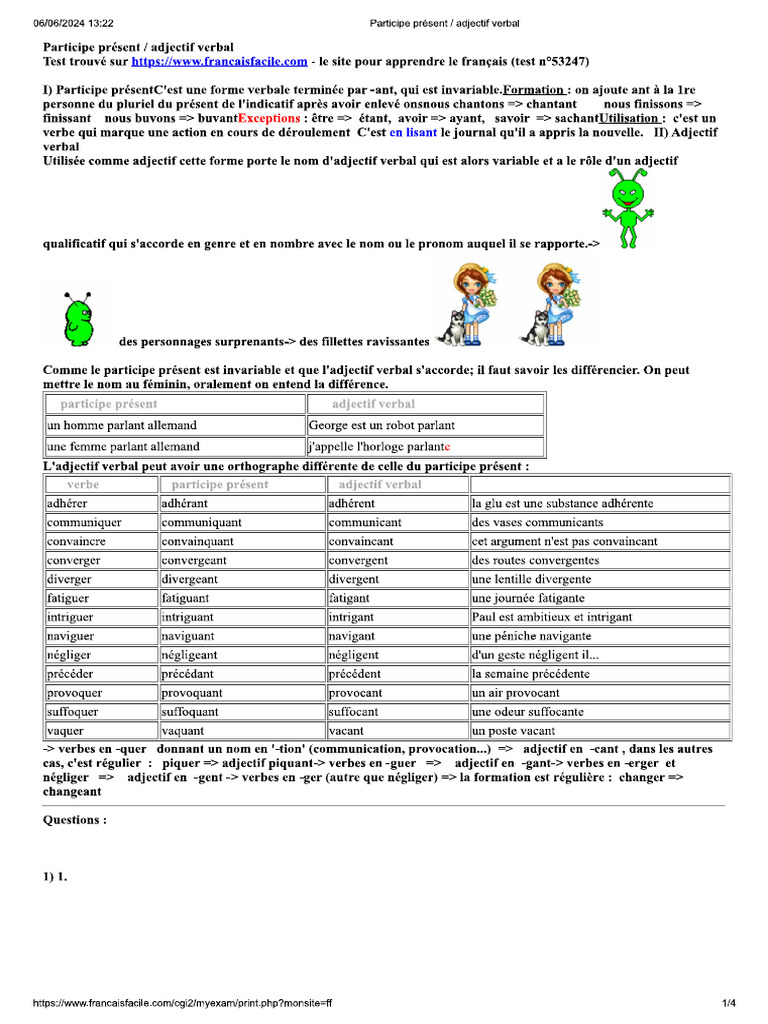 Participe Présent - Adjectif Verbal | PDF