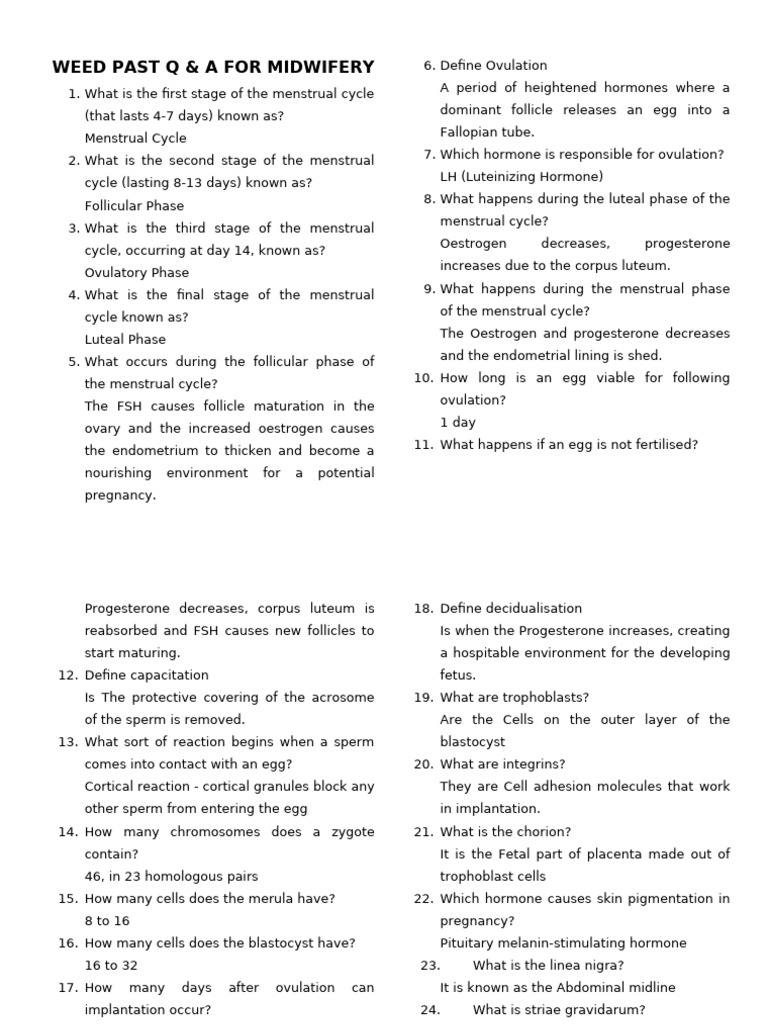 Midwifery Q&A on Menstrual Cycle and Pregnancy | PDF | Menstrual Cycle ...