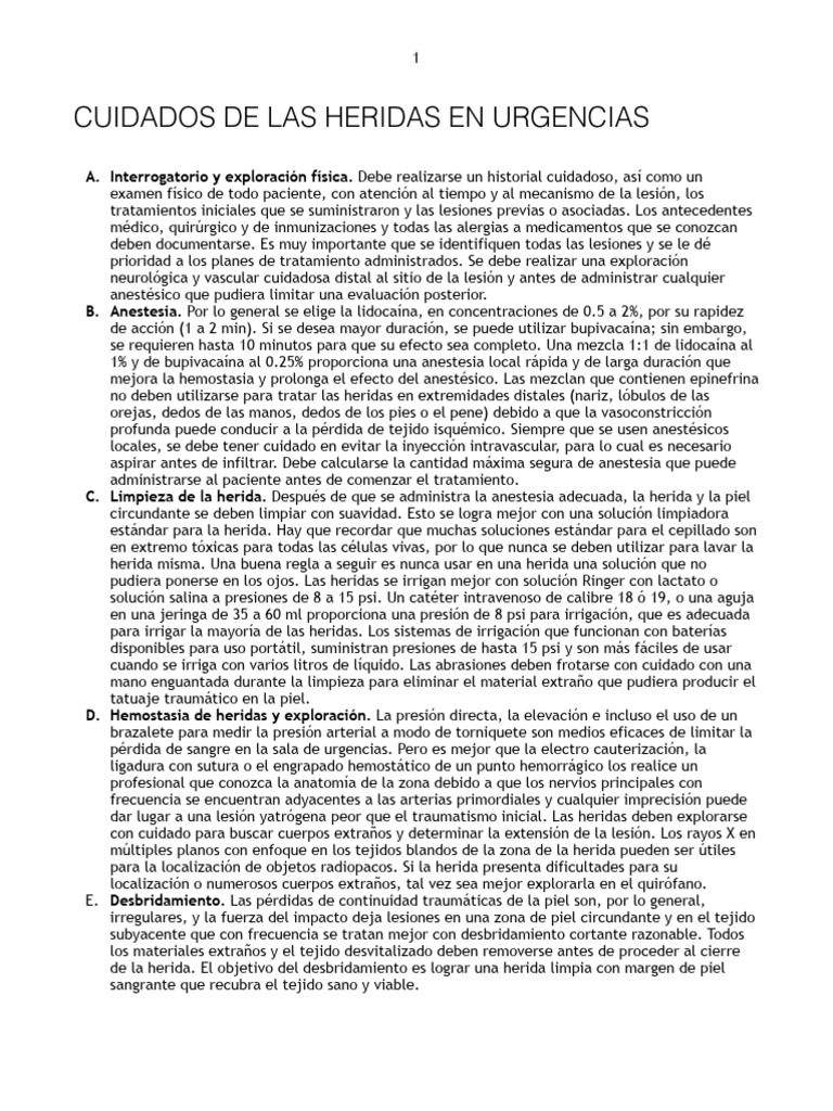 Cuidados de Las Heridas en Urgencias | PDF | Herida | Especialidades Medicas