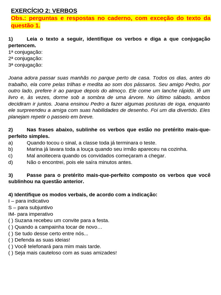 Exercício 2 - Verbos | PDF