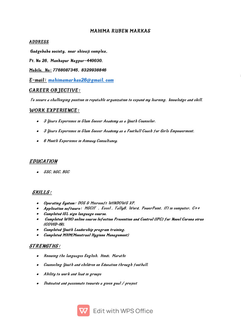 CV Report of Mam | PDF
