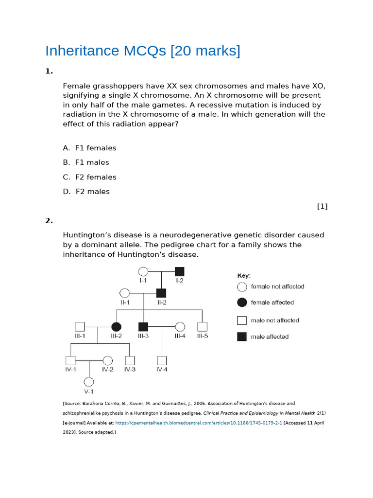 SL Inheritance MCQs and Answers | PDF | Dominance (Genetics) | Allele
