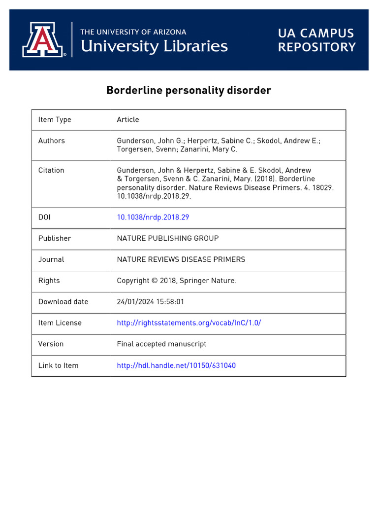Gunderson Borderline 2018 NRDP-17-046 - (Gunderson) | PDF | Borderline Personality Disorder ...