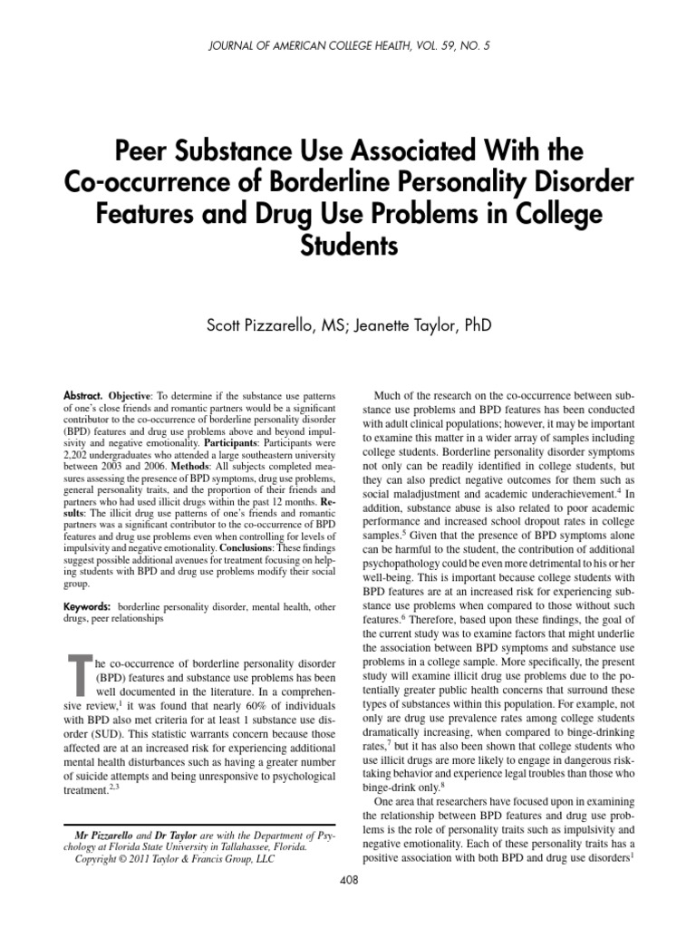 Substance Abuse in College Students Associeted With BPD | PDF ...