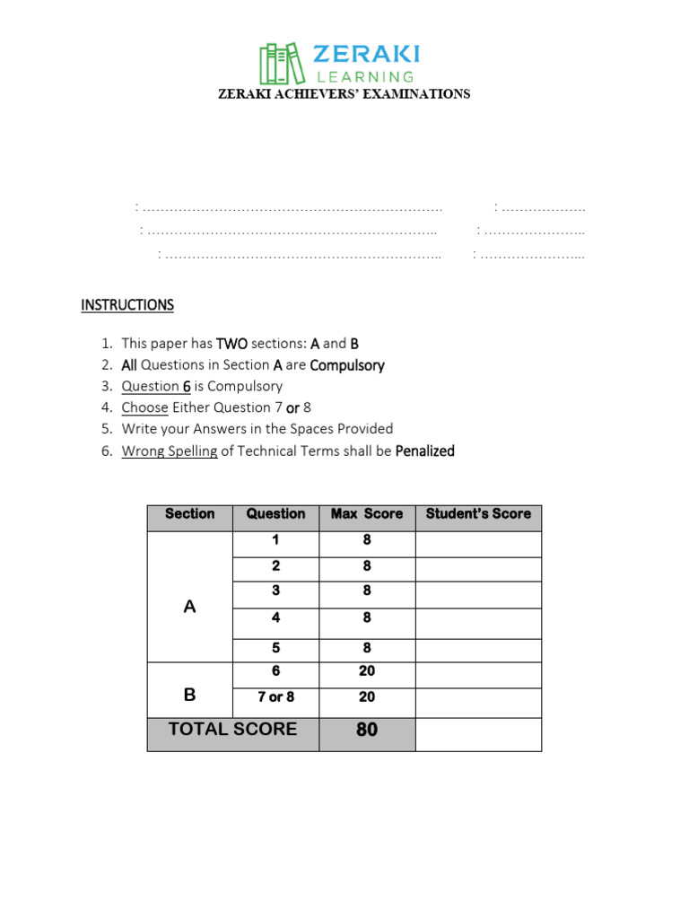 Zeraki Biology Form 2 Term 3 Exam 2022 | PDF | Microscope | Physiology