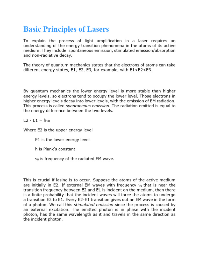 Basic Principles of Lasers | PDF | Applied And Interdisciplinary Physics | Physics