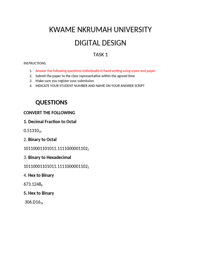 Digital Design Task 1 | PDF