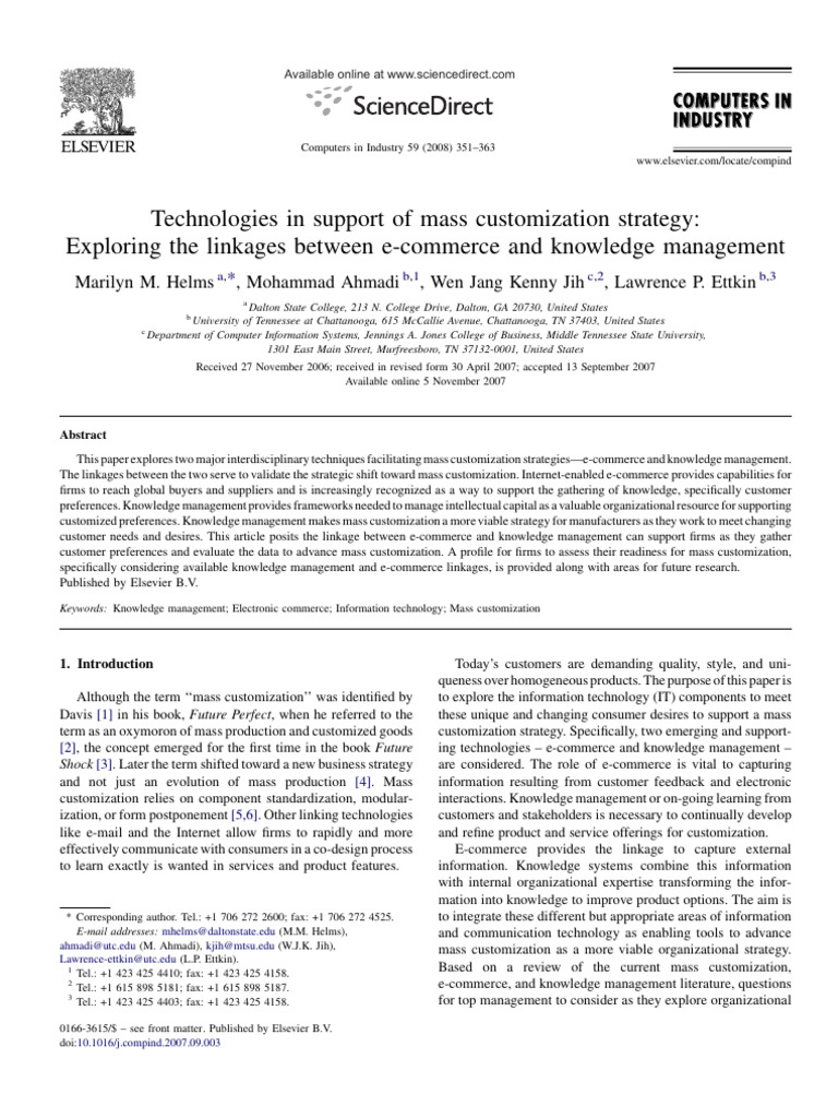 Technologies in Support of Mass Customization Strategy | PDF | E ...