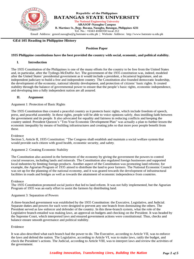 James - Position Paper in RPH | PDF | Presidents Of The United States ...