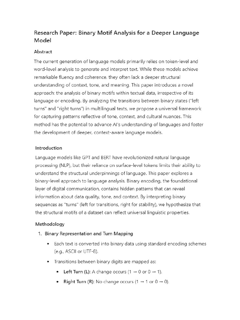 Binary Motif Analysis For A Deeper Language Model | PDF