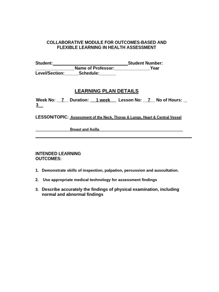 NModule 7 Assessing of The Neck Thorax Lungs Heart Central Vessel ...