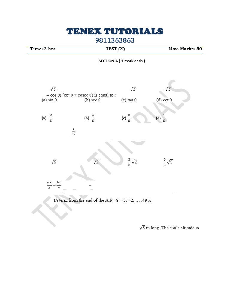 Tenex Tutorials Mock Test 3 | PDF | Area | Circle