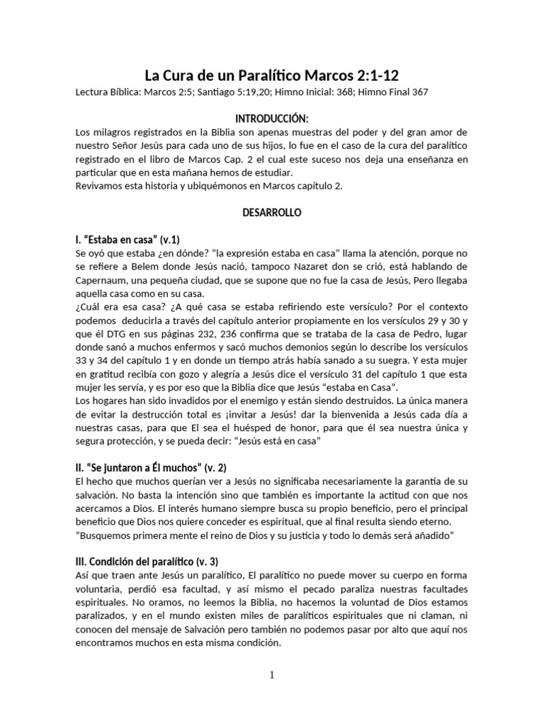 Milagro de la Cura del Paralítico en Marcos | PDF | Pecado | Jesús