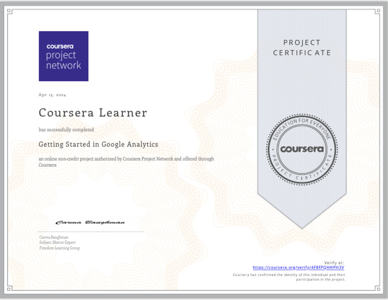 Getting Started in Google Analytics (Coursera Project Network) | PDF