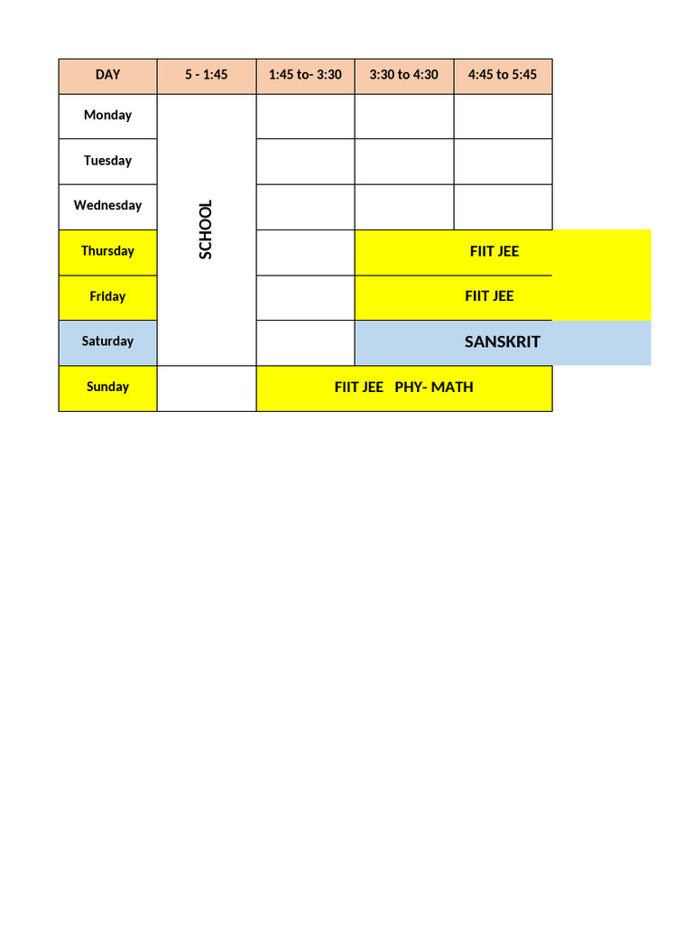 Weekly Study Schedule for JEE & Subjects | PDF