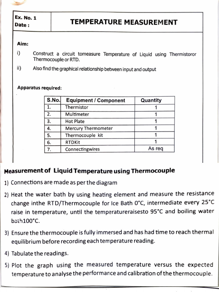 Sensors and Actuators Lab Ex - 1-5 | PDF | Thermocouple | Electrical Components