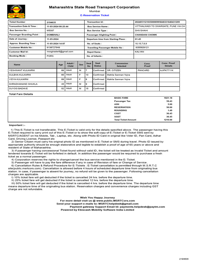 Ticket Pune | PDF | Fare | Payments