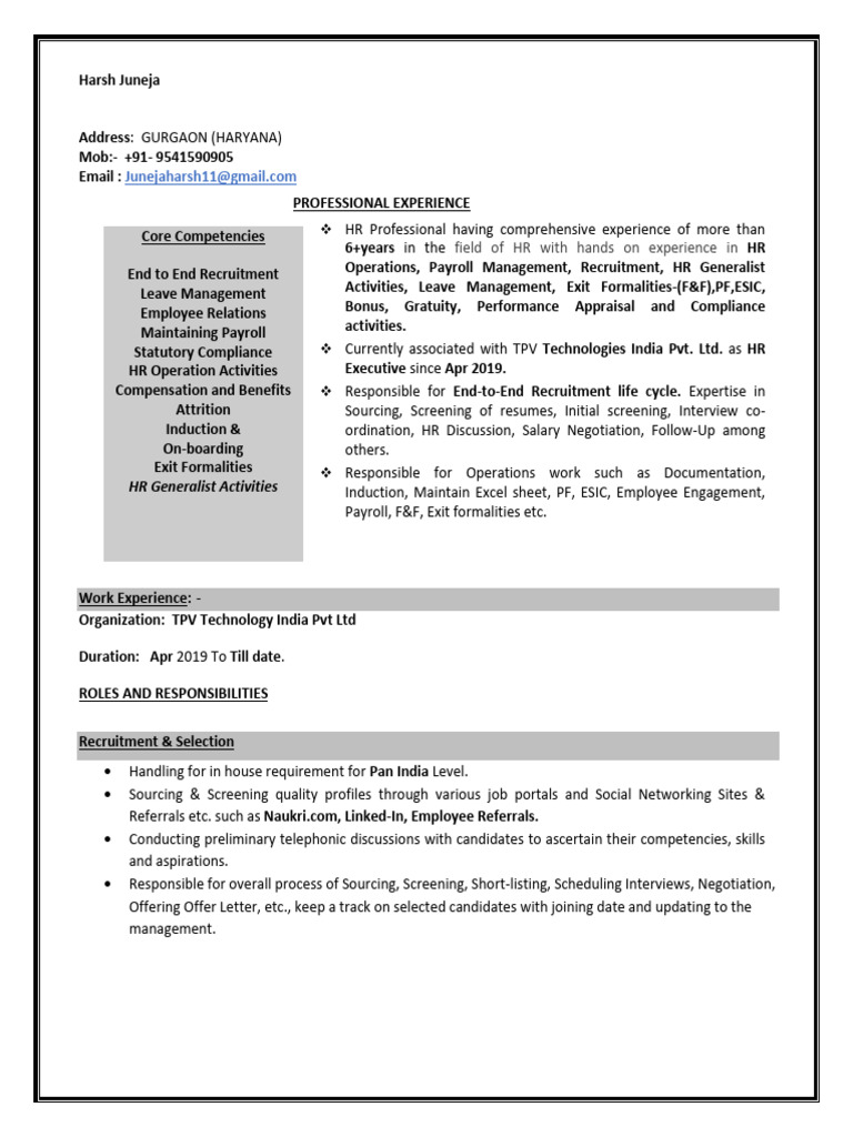 CV Harsh . | PDF | Employment | Payroll