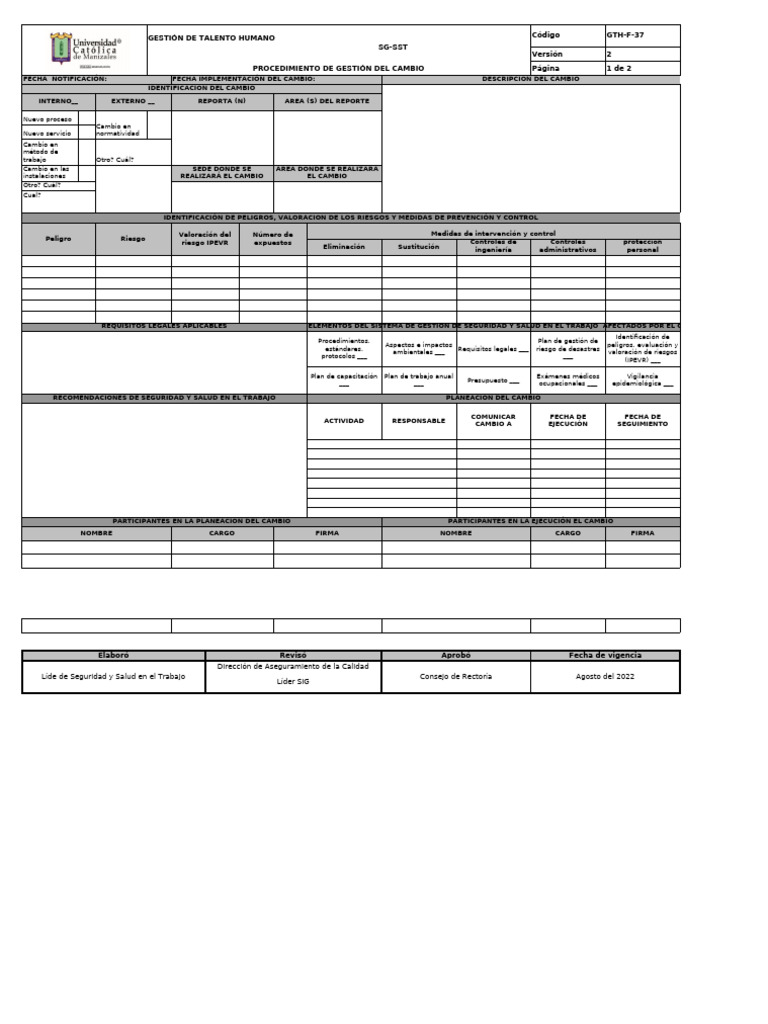 GTH F 37 Formato Gestion Del Cambio Ucm 2021 | PDF