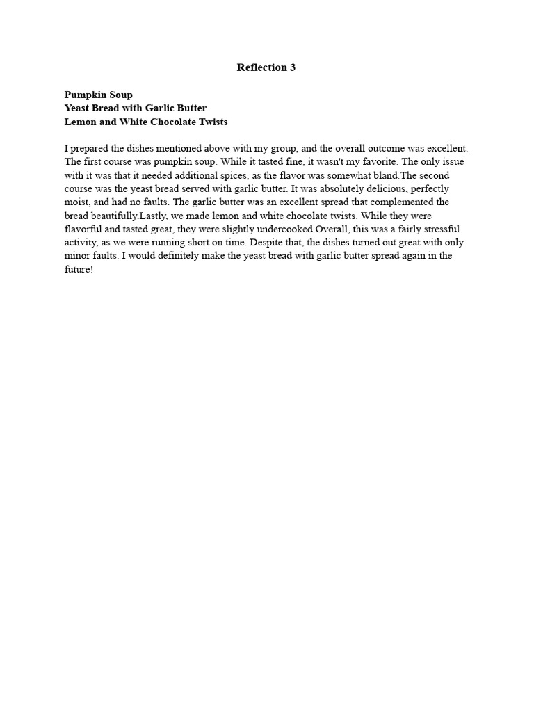 Cooking Reflection: Pumpkin Soup & Bread | PDF