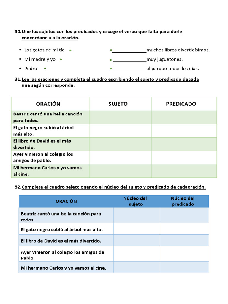 Sujeto-y-Predicado 5º | PDF