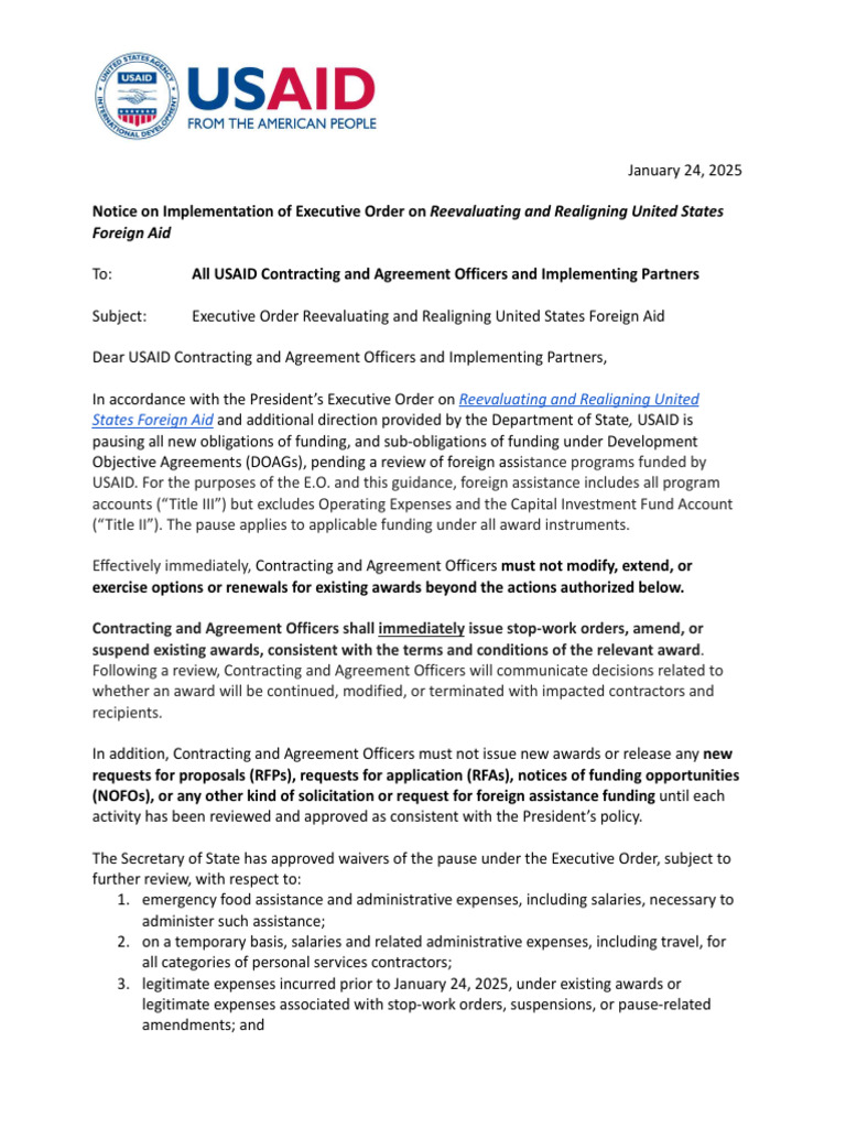 Implementation of Foreign Aid Executive Order | PDF | United States ...