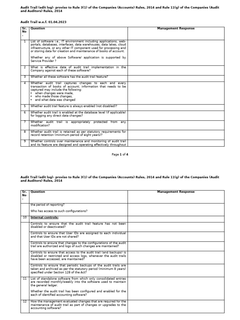 Audit Trail Compliance Checklist 2023 | PDF | Audit | Computing